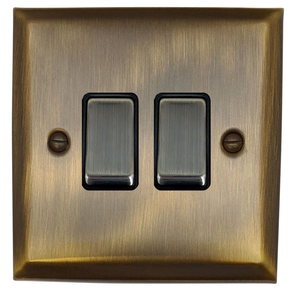 G&H SAB302 Spectrum Plate Antique Brass 2 Gang 1 or 2 Way Rocker Light ...
