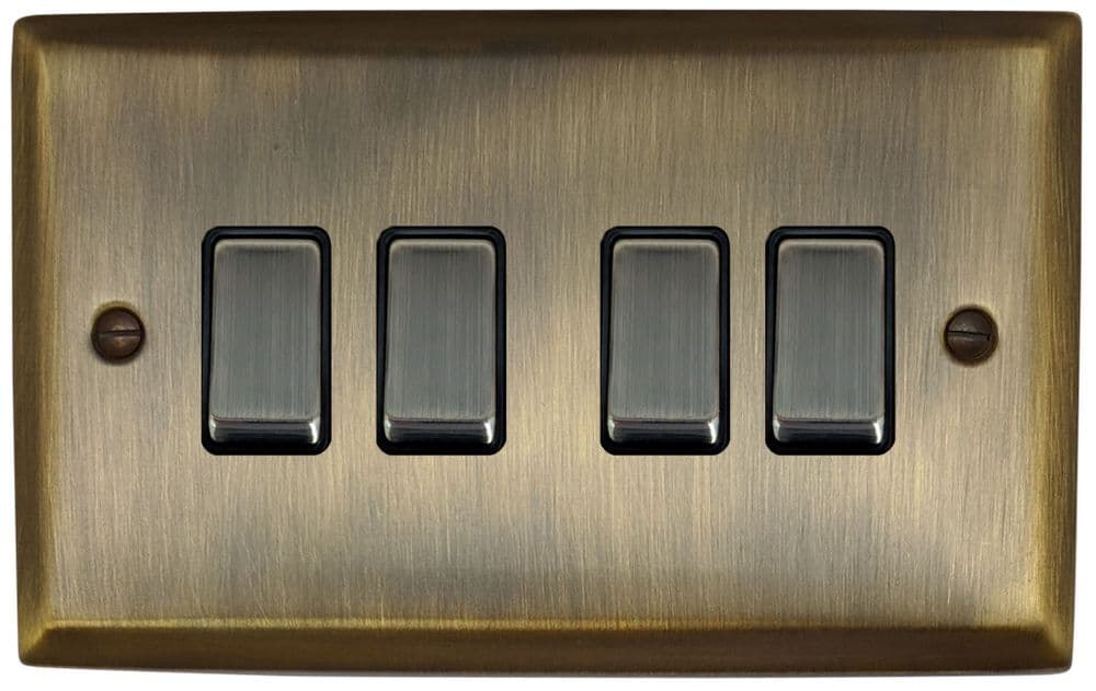 G&H SAB304 Spectrum Plate Antique Brass 4 Gang 1 or 2 Way Rocker Light ...