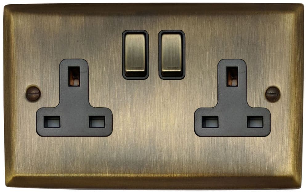 G&H SAB310 Spectrum Plate Antique Brass 2 Gang Double 13A Switched Plug ...