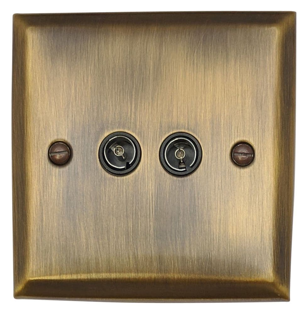 G&H SAB36B Spectrum Plate Antique Brass 2 Gang TV Coax Socket Point
