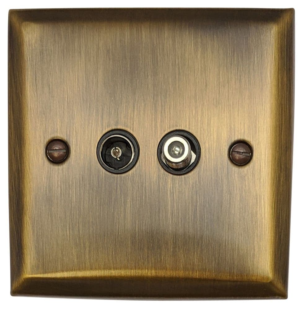 G&H SAB38B Spectrum Plate Antique Brass 1 Gang TV Coax & Satellite ...