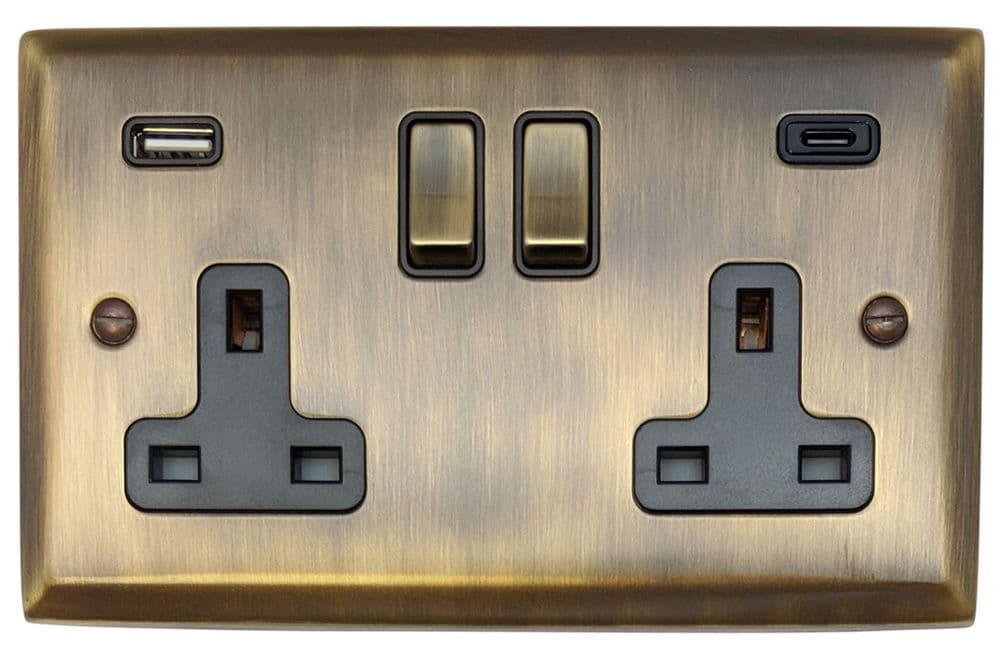 G&H SAB3911 Spectrum Plate Antique Brass 2 Gang Double 13A Plug Socket ...