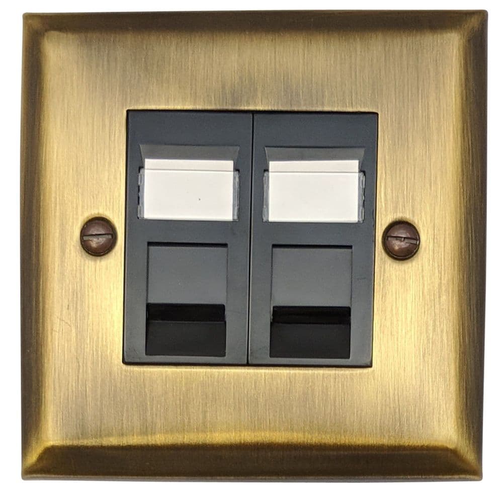 G&H SAB62B Spectrum Plate Antique Brass 2 Gang RJ45 Cat5e Data Socket Point