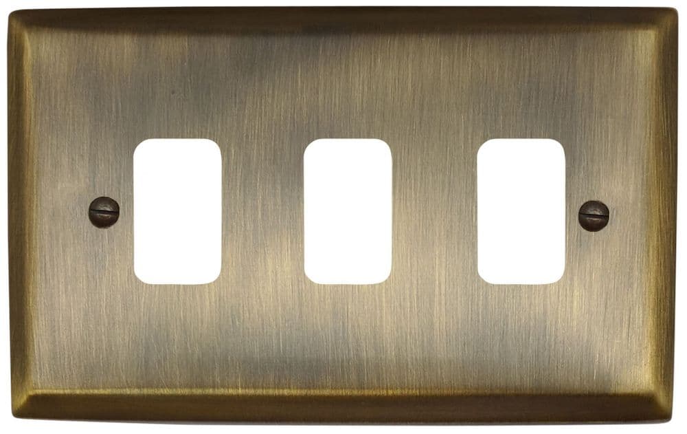 G&H SAB73 Spectrum Plate Antique Brass 3 Gang Grid Plate to suit G&H ...