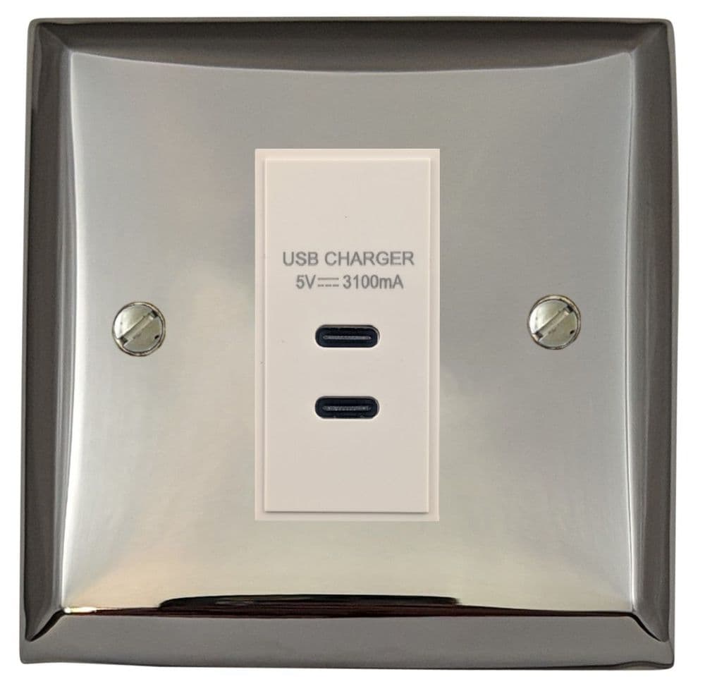 G&H SC42W Spectrum Plate Polished Chrome 1 Gang USB Charger 3 1A Dual USB C