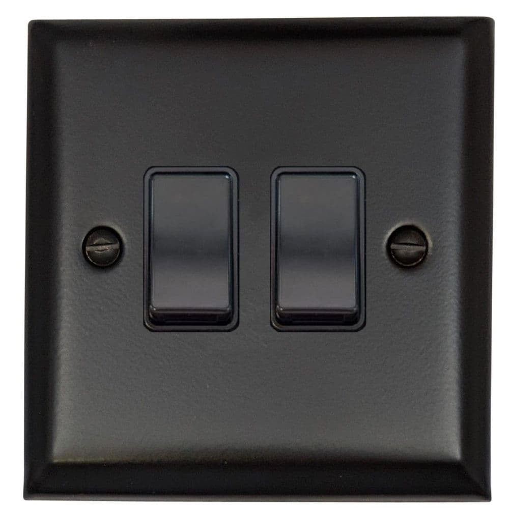 G&H SFB2B Spectrum Plate Matt Black 2 Gang 1 or 2 Way Rocker Light Switch