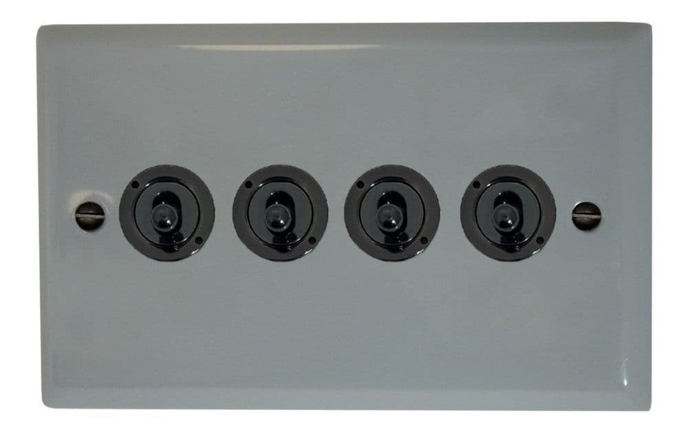 G&H SLG384-FBK Spectrum Plate Light Grey 4 Gang 2 Way Toggle Light Switch
