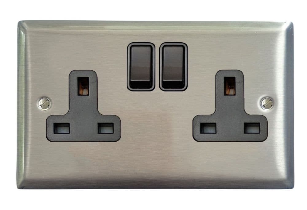 G&H SSS10B Spectrum Plate Stainless Steel 2 Gang Double 13A Switched ...