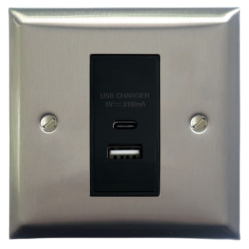 G&H SSS41B Spectrum Plate Stainless Steel 1 Gang USB Charger 3 1A Dual ...