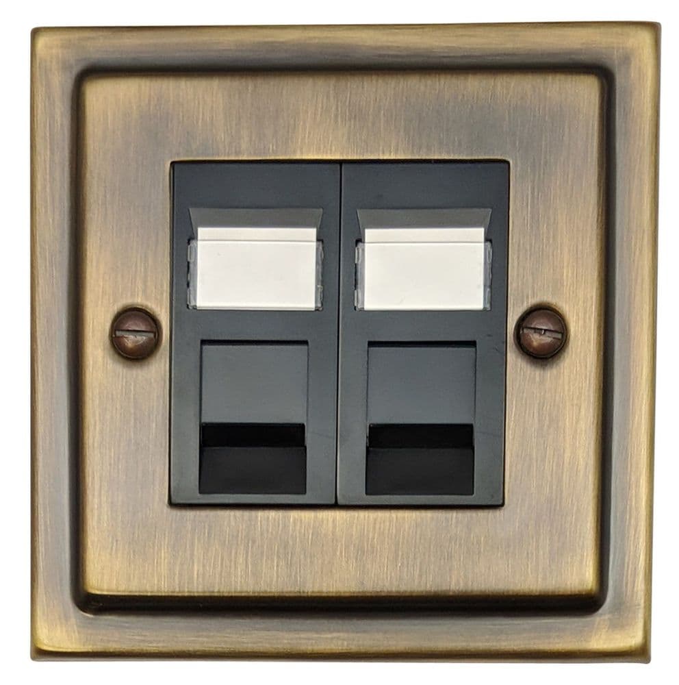 G&H TAB62B Trimline Plate Antique Brass 2 Gang RJ45 Cat5e Data Socket Point