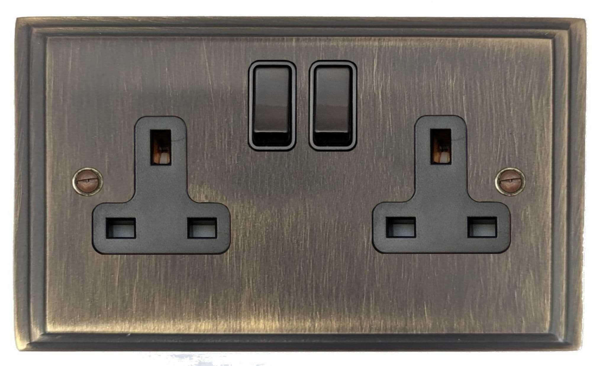 G H VAB10B Victorian Plate Antique Brass 2 Gang Double 13A Switched Plug Socket