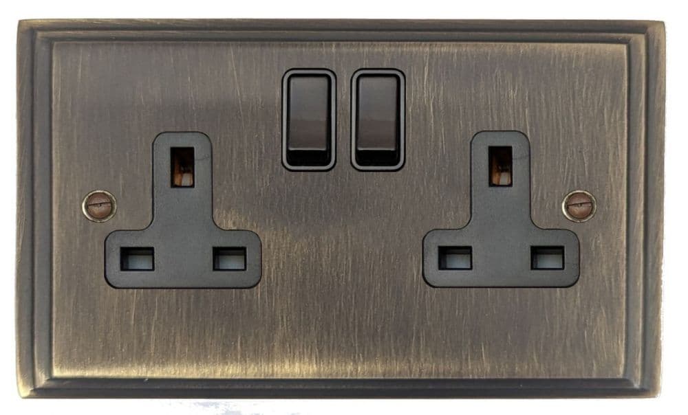 G&H VAB10B Victorian Plate Antique Brass 2 Gang Double 13A Switched ...