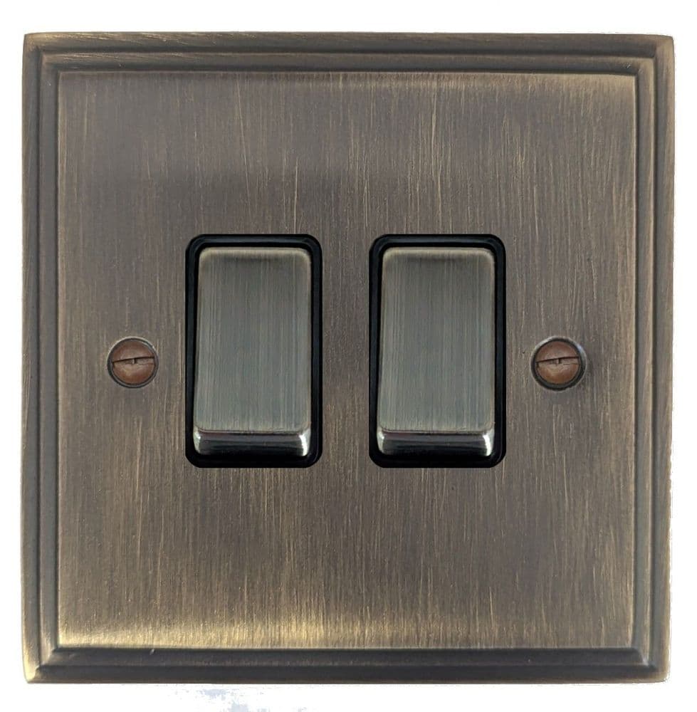 G&H VAB302 Victorian Plate Antique Brass 2 Gang 1 or 2 Way Rocker Light ...