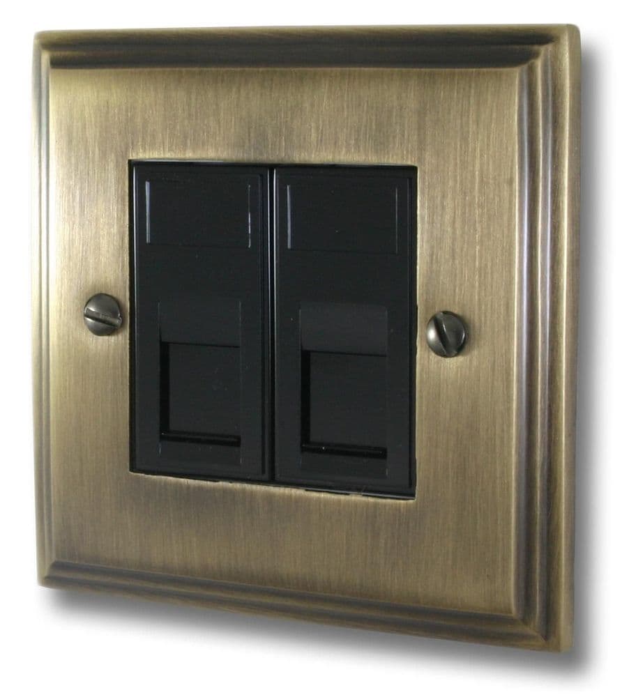 G&H VAB62B Victorian Plate Antique Brass 2 Gang RJ45 Cat5e Data Socket ...