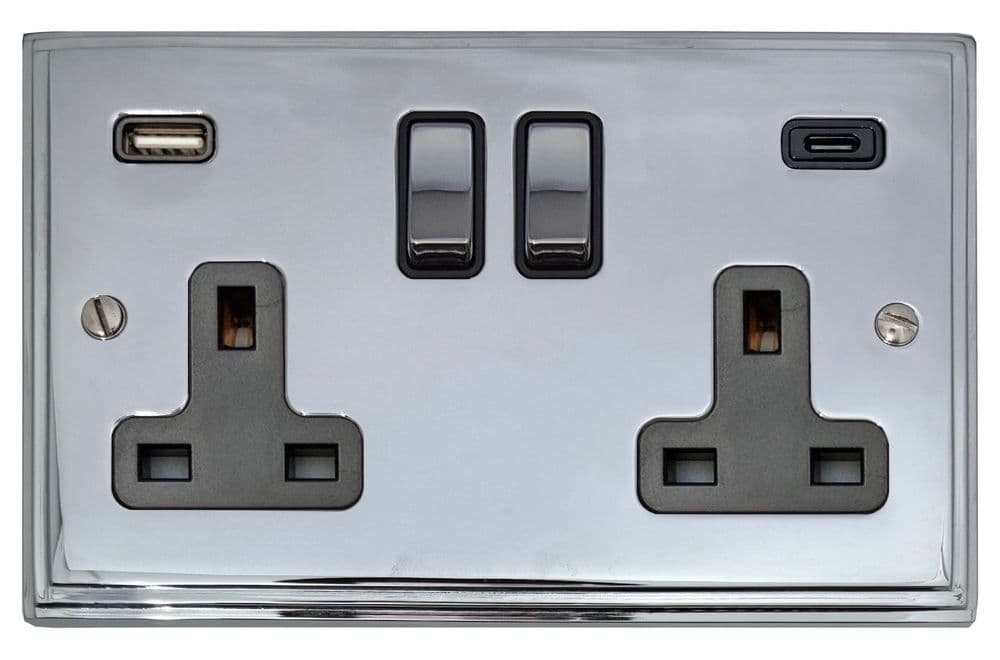 G&H VC3911 Victorian Plate Polished Chrome 2 Gang Double 13A Plug ...