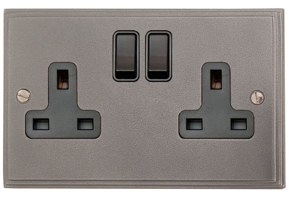 G&H VP10B Victorian Plate Pewter 2 Gang Double 13A Switched Plug Socket