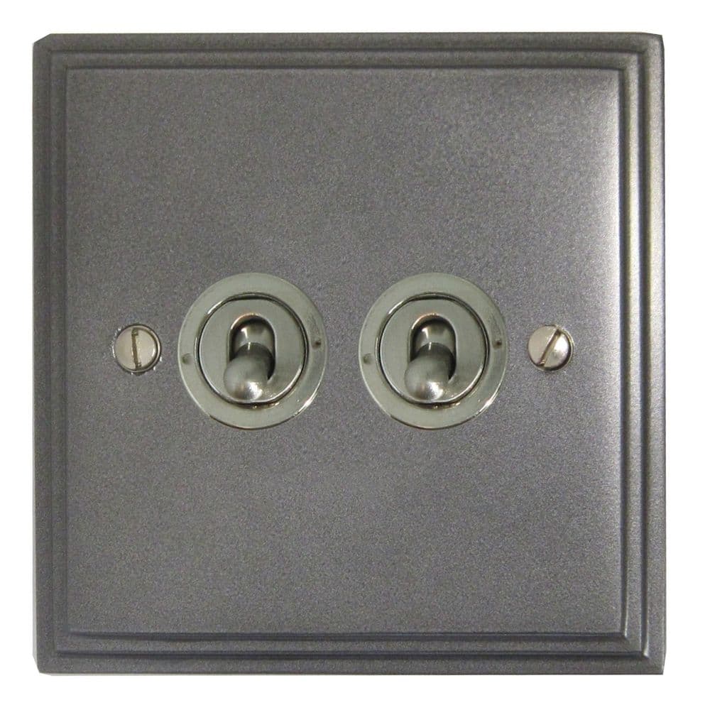G&H VP382-SS Victorian Plate Pewter 2 Gang 2 Way Toggle Light Switch