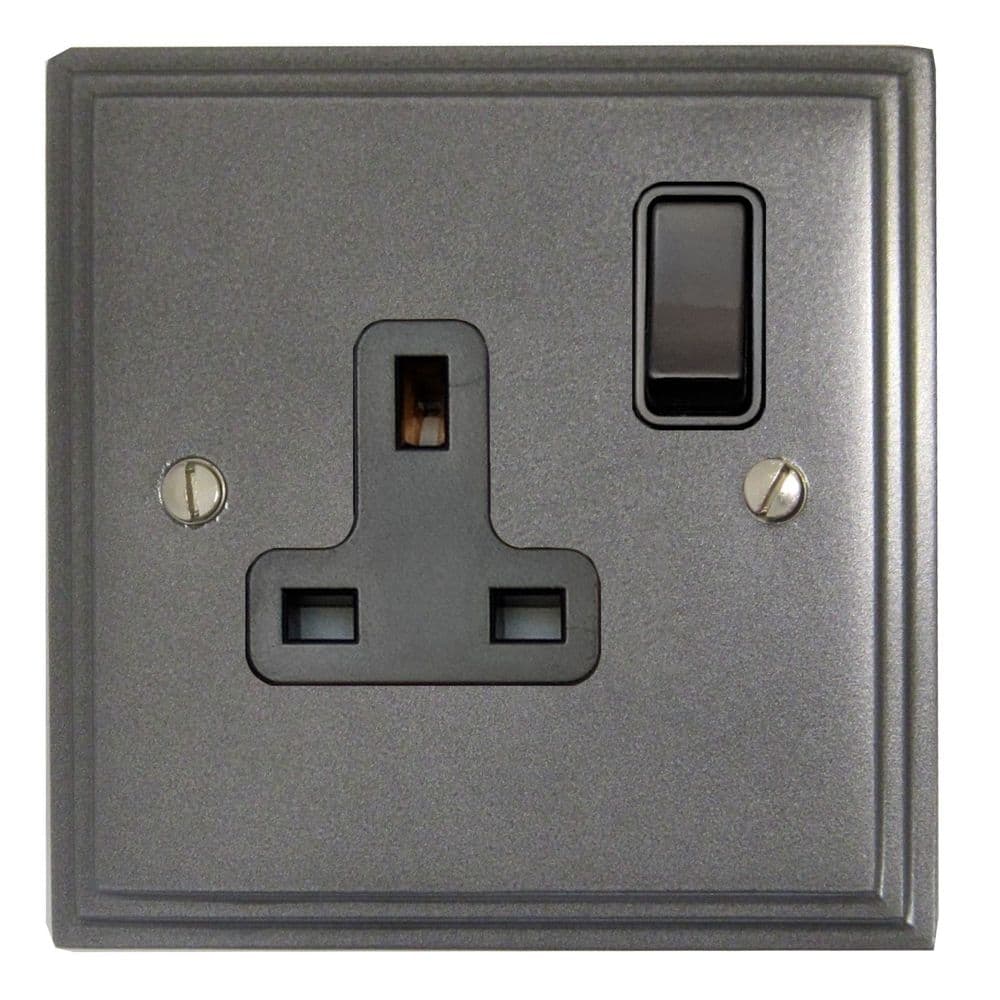 G&H VP9B Victorian Plate Pewter 1 Gang Single 13A Switched Plug Socket