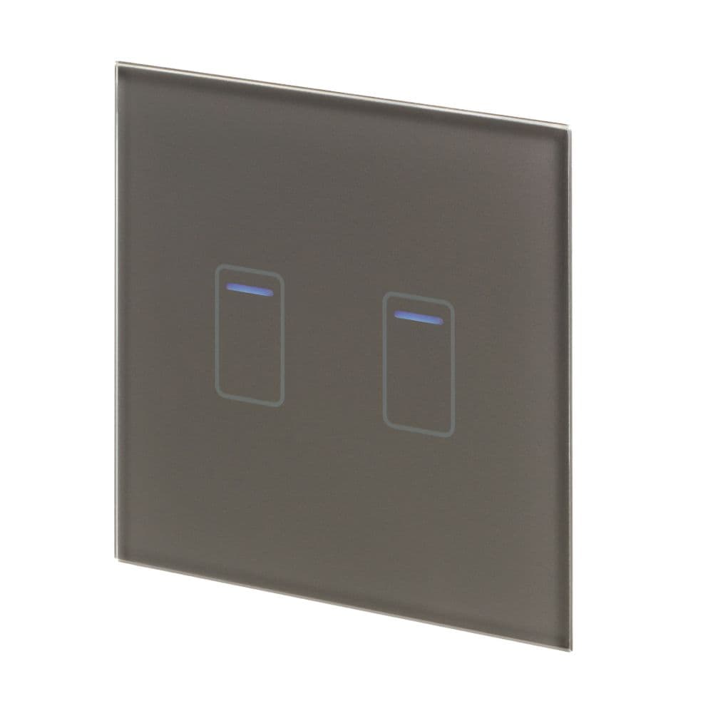 RetroTouch 2 Gang 1 Way Grey Glass Touch Switch 01414
