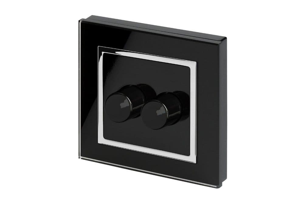 RetroTouch 2 Gang 2 Way Dimmer Switch 3-200W LED & Halogen Black Glass ...