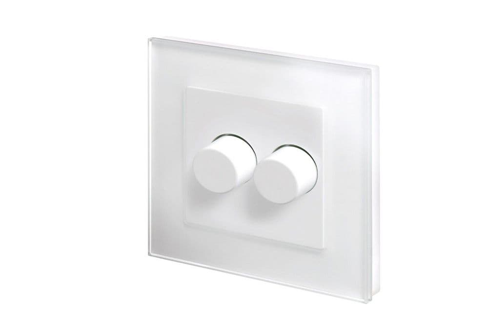 RetroTouch 2 Gang 2 Way Dimmer Switch 3-200W LED & Halogen White Glass ...