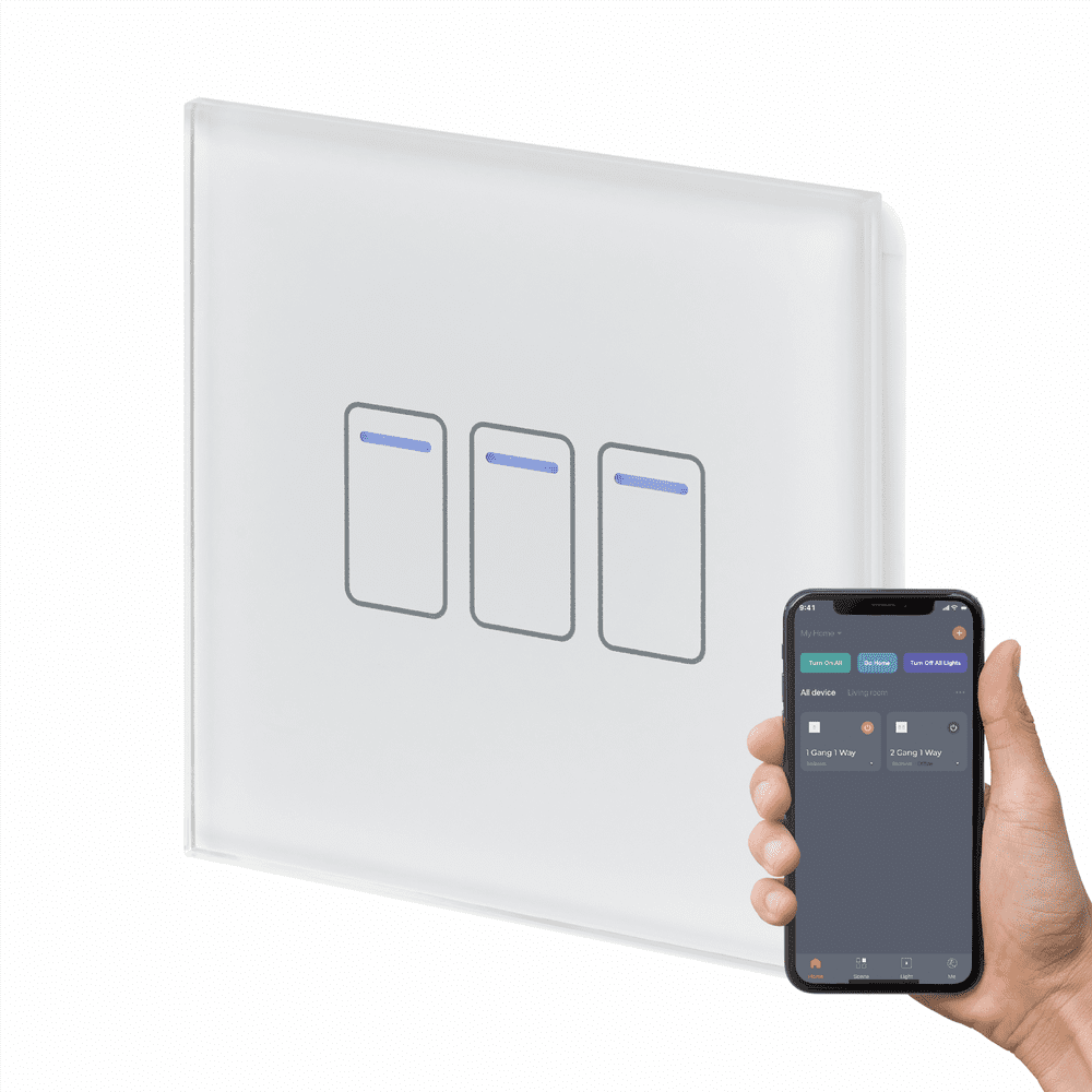 RetroTouch 3 Gang White Glass WiFi Touch Switch 01452