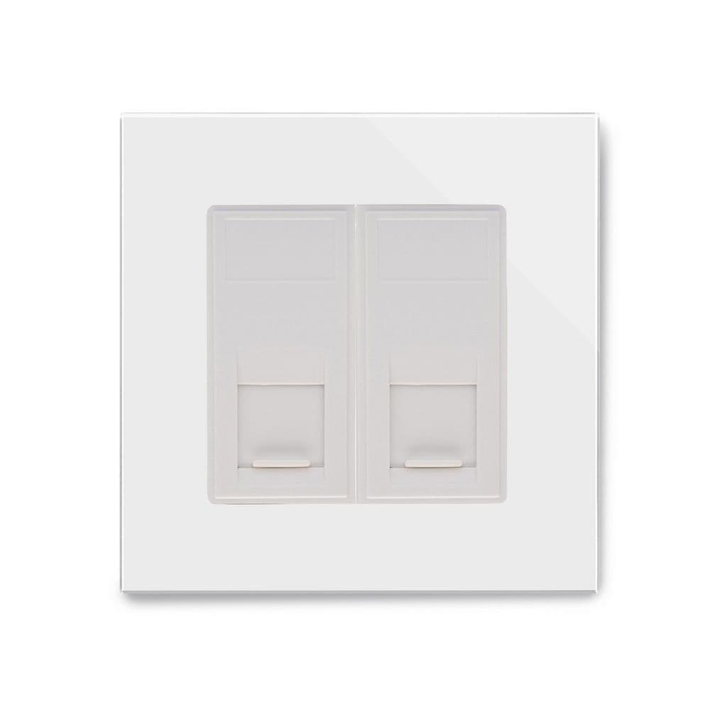 RetroTouch Dual RJ45 Cat 5E Data Socket White Glass PG 00327