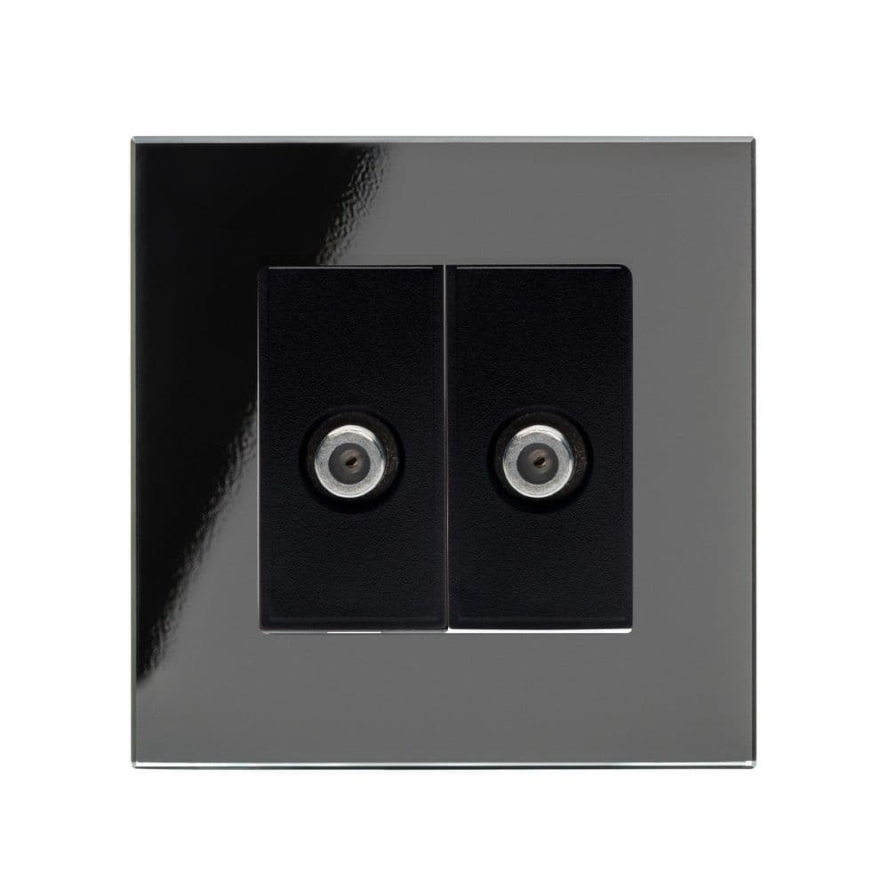 RetroTouch Dual Satellite F Type Socket Black Glass PG 00355