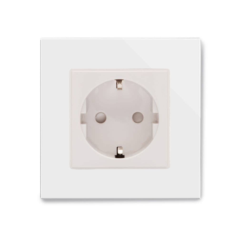 RetroTouch SCHUKO 16A European Single Plug Socket White Glass PG 04026