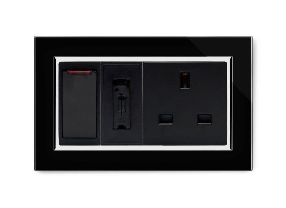 RetroTouch Switched Fused Spur with 13a Unswitched Socket CT Black 01101