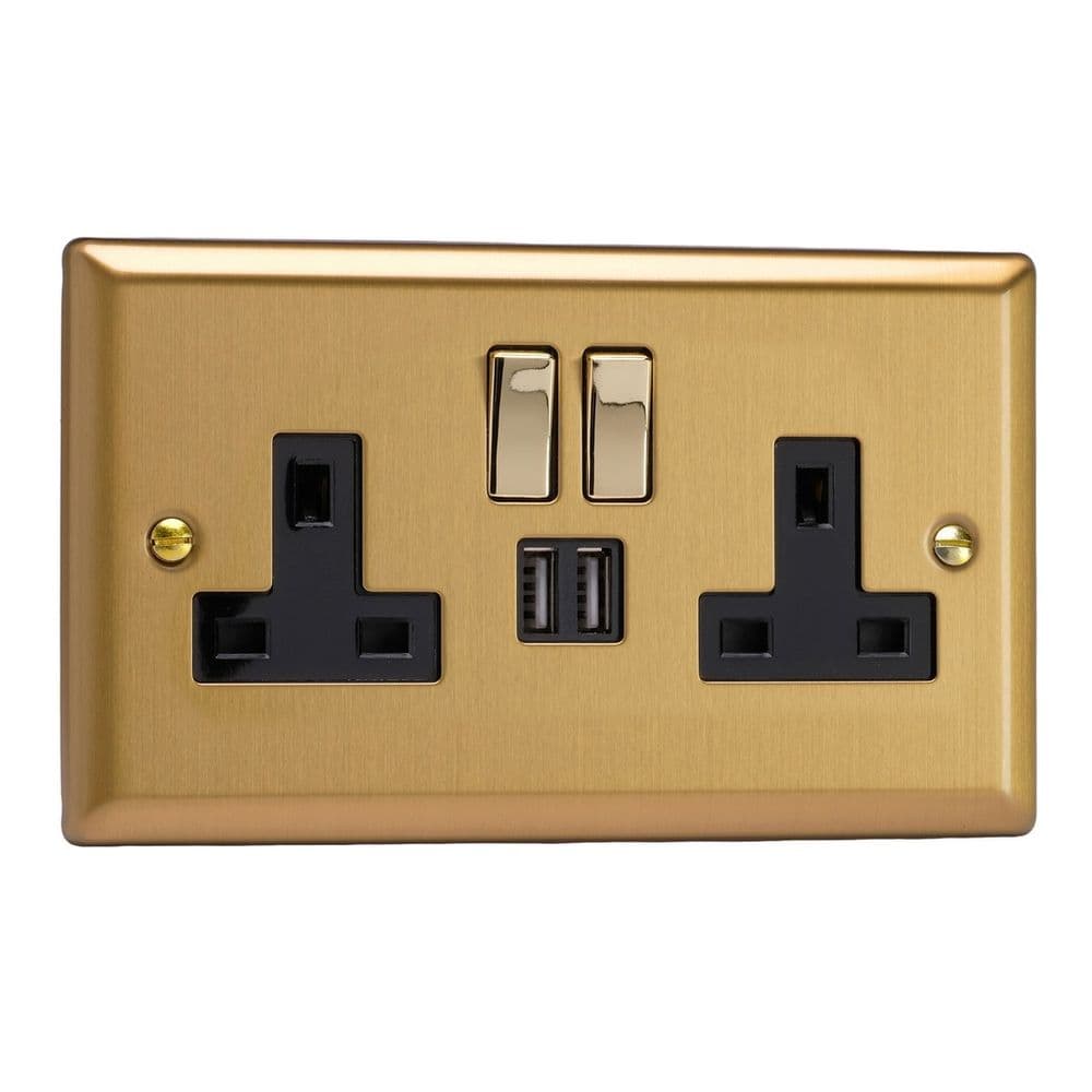 Varilight XB5U2SDB Classic Brushed Brass 2 Gang Double 13A Switched ...