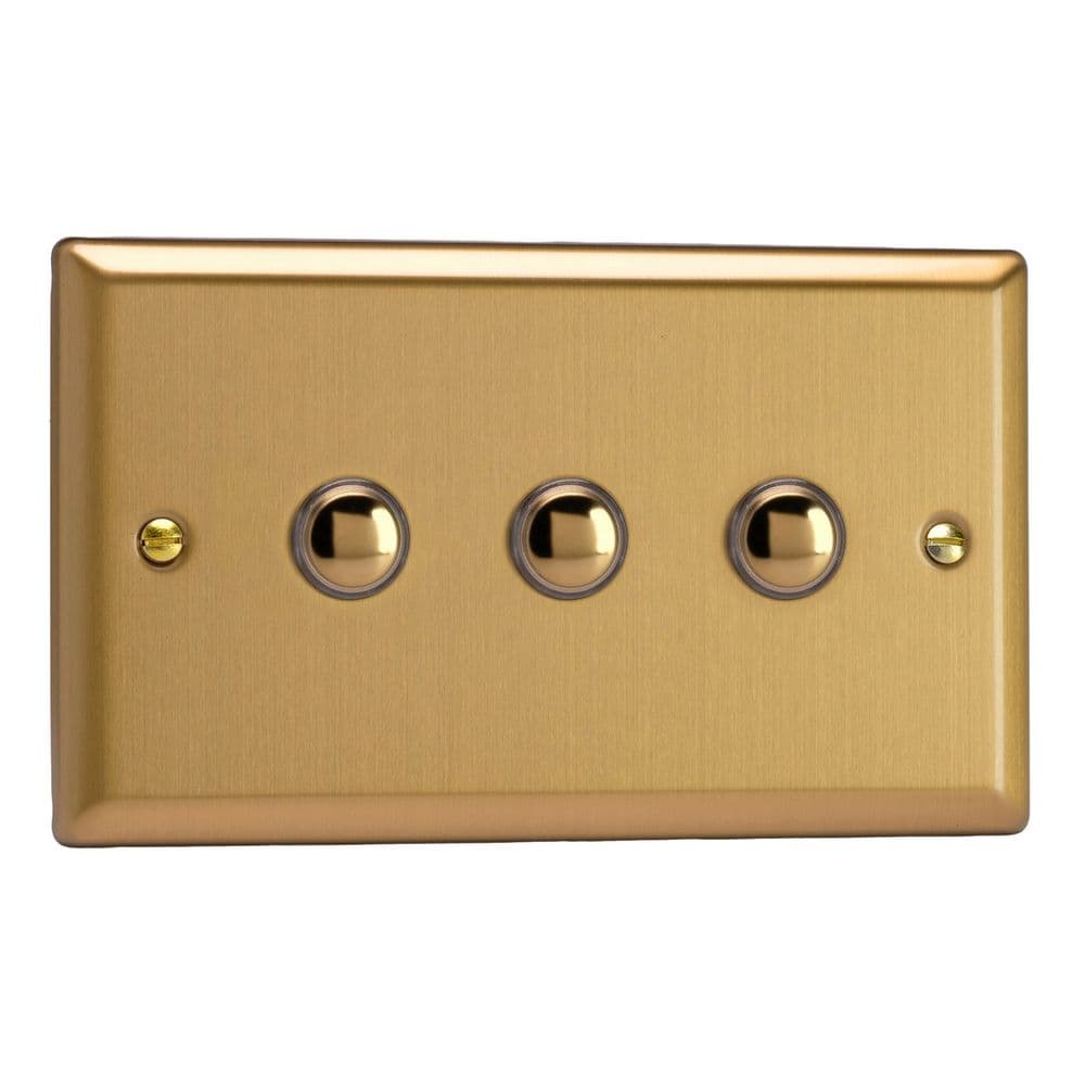 Varilight XBM3 Classic Brushed Brass 3 Gang 6A 1 or 2 Way Push-On/Off ...