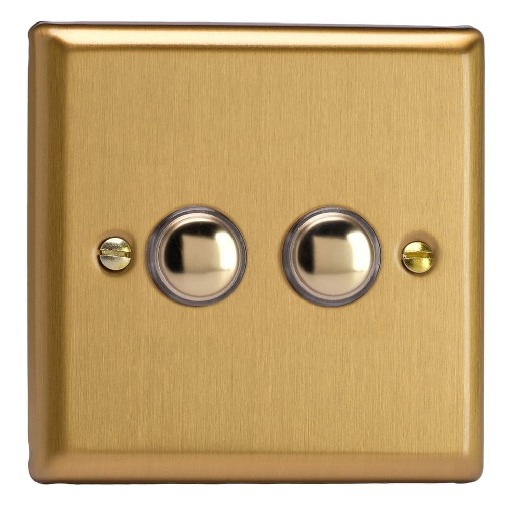 Varilight XBP2 Classic Brushed Brass 2 Gang 6A 1 or 2 Way Push-On/Off ...
