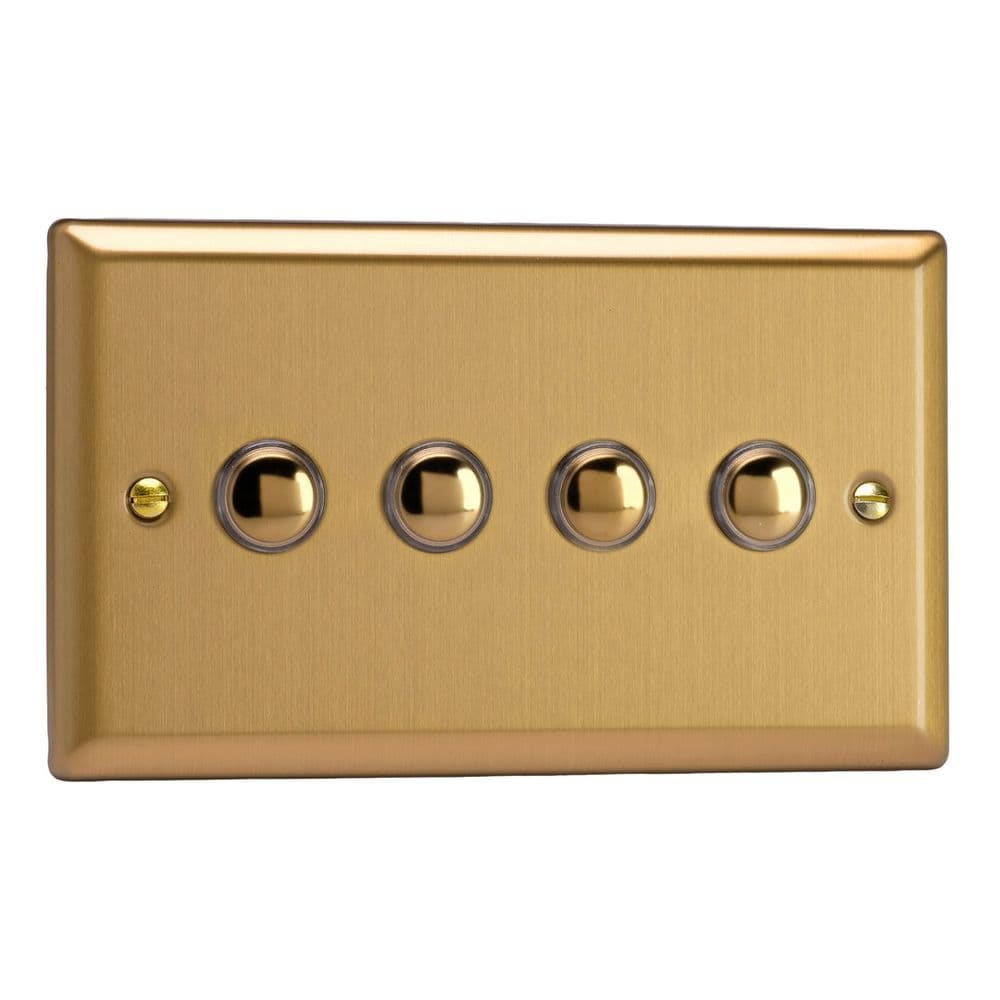 Varilight XBP4 Classic Brushed Brass 4 Gang 6A 1 or 2 Way Push-On/Off ...