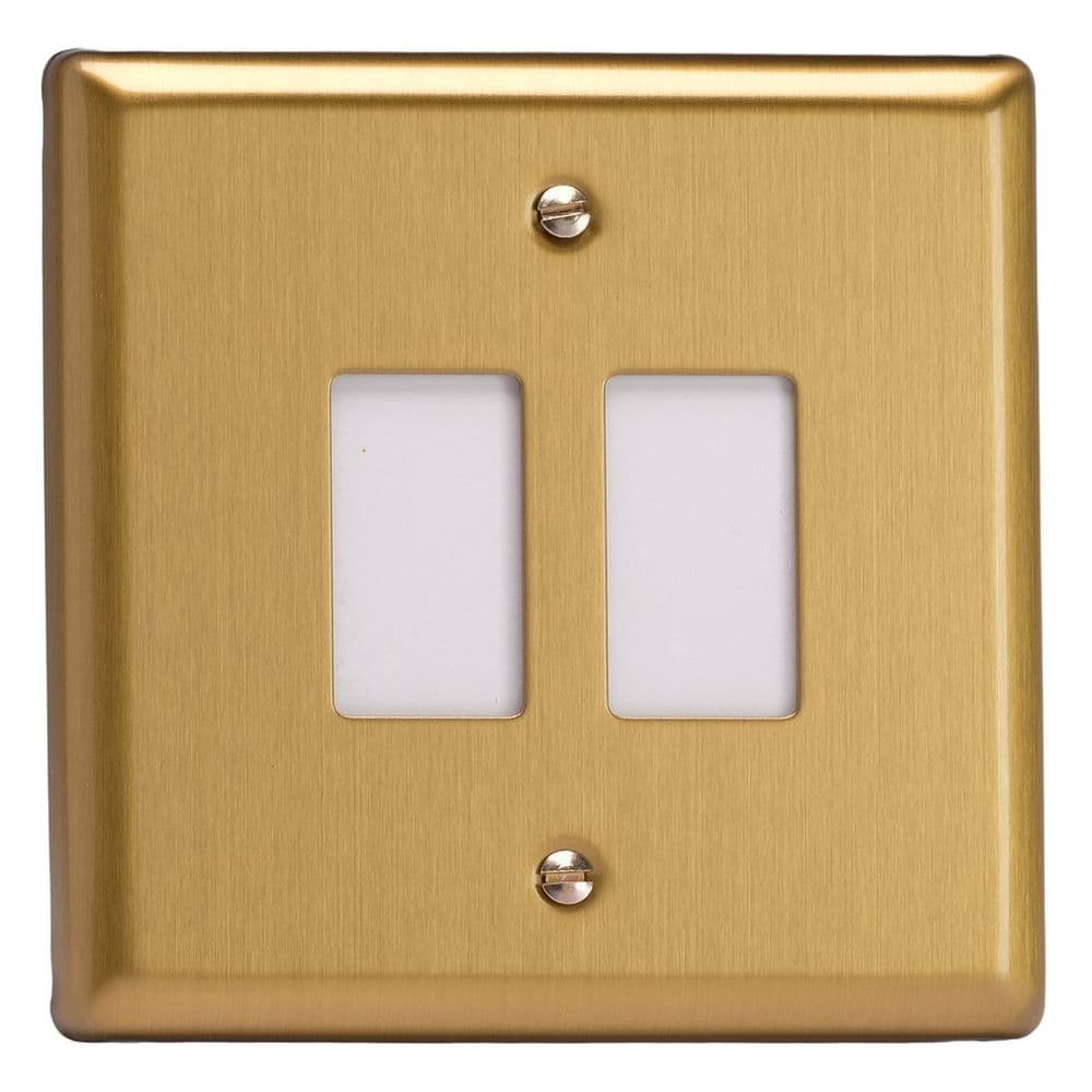 Varilight XBPGY2 Classic Brushed Brass 2 Gang Grid Plate Single Plate