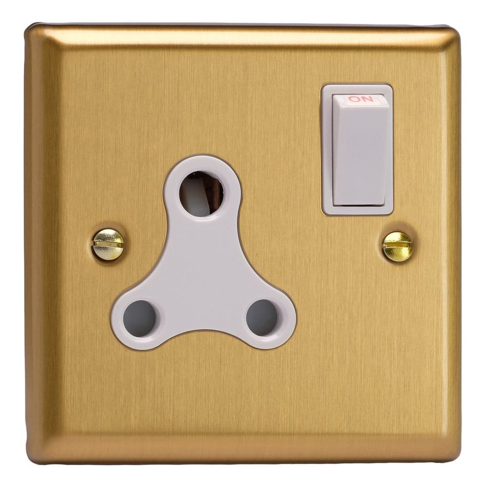Varilight XBRP15AW Classic Brushed Brass 1 Gang 15A Round Pin Plug Socket