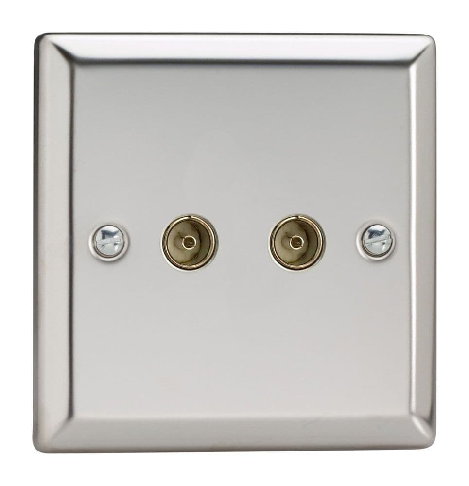 Varilight XC88 Classic Mirror Chrome 2 Gang Co-Axial TV Socket