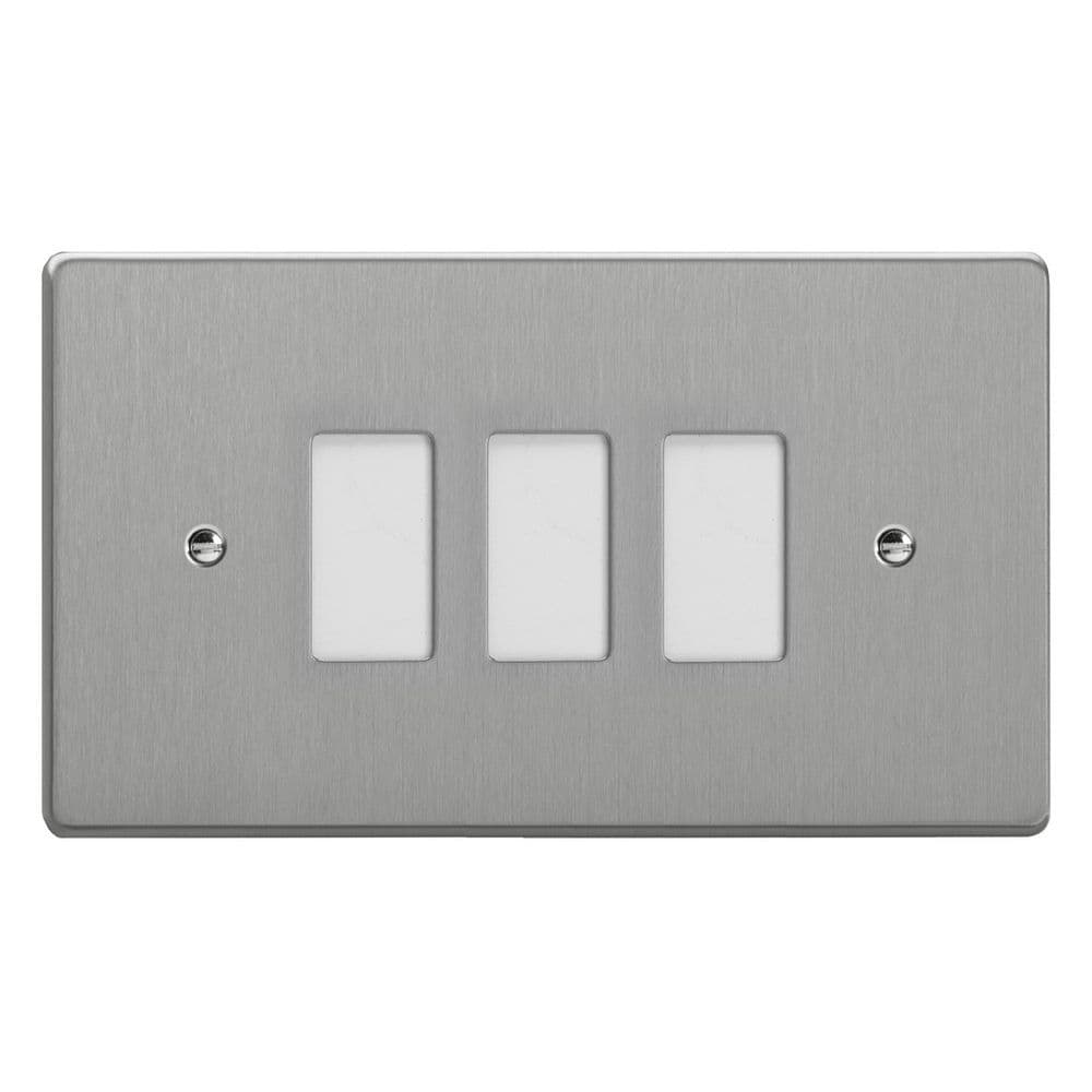 Varilight XDEPGY3 BS Essential Brushed Steel 3 Gang PowerGrid Plate ...