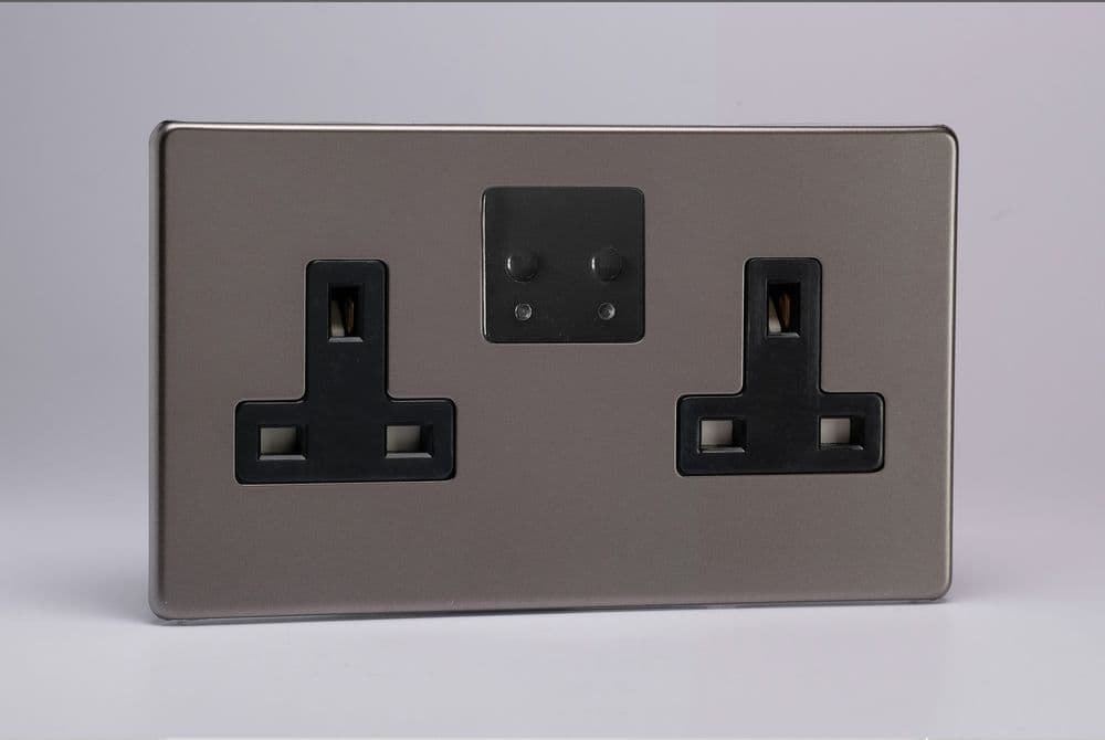 Varilight XDR5VSBS Screwless Pewter 2 Gang 13A Wi-Fi Socket for V-Pro ...