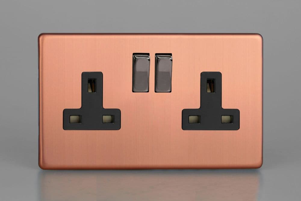 Varilight XDY5BS BC Urban Screwless Brushed Copper 2 Gang 13A Double ...