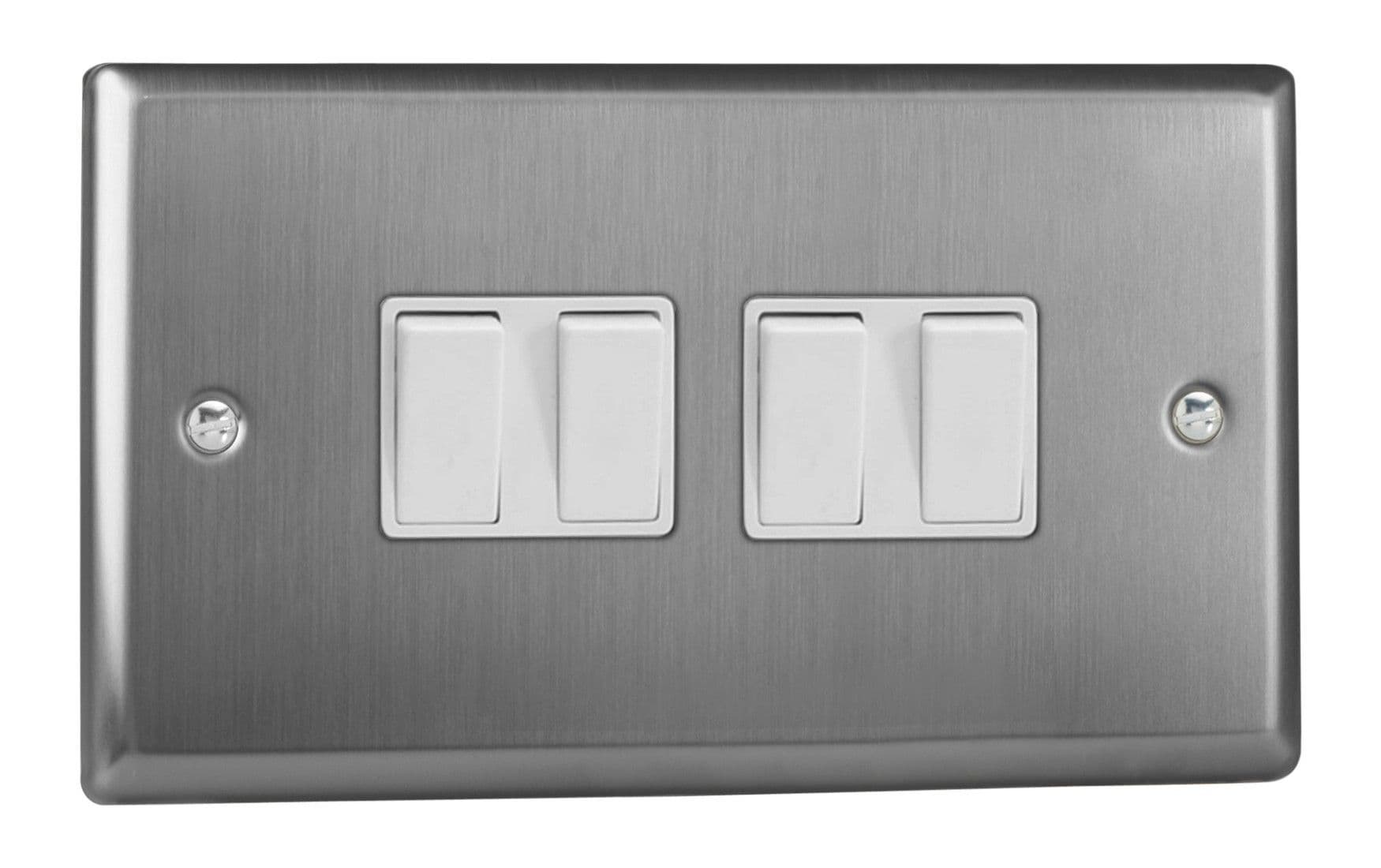 Varilight XT9W Classic Brushed Steel 4 Gang 10A 1 or 2 Way Rocker Light ...