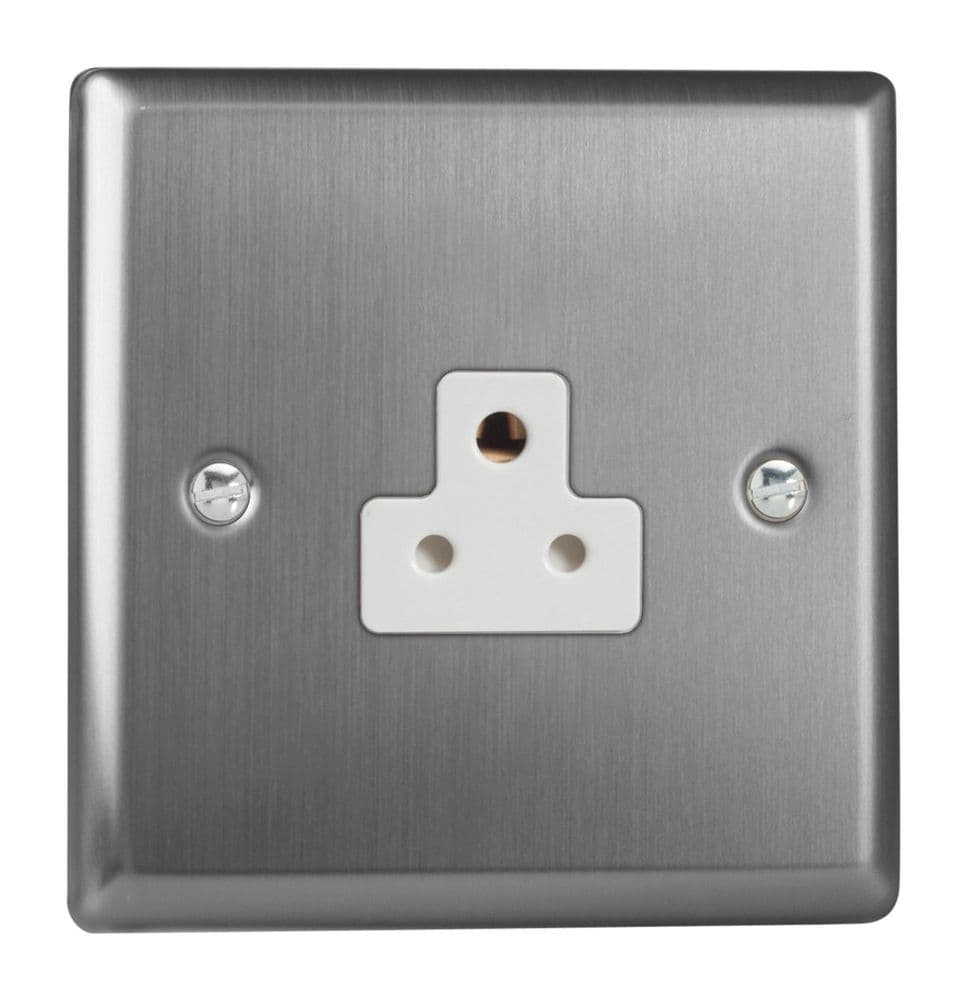 Varilight XTRP2AW Classic Brushed Steel 1 Gang 2A Round Pin Plug Socket