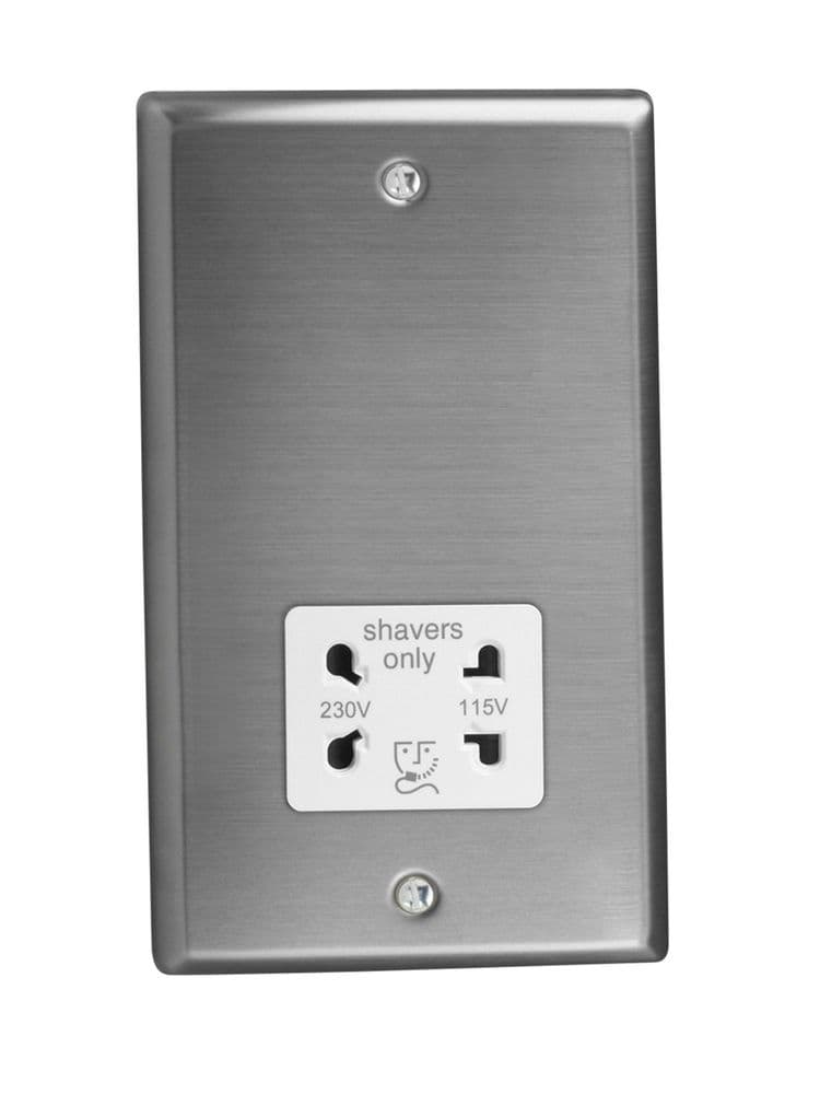 Varilight XTSSW Classic Brushed Steel Dual Voltage Shaver Socket 230V/115V