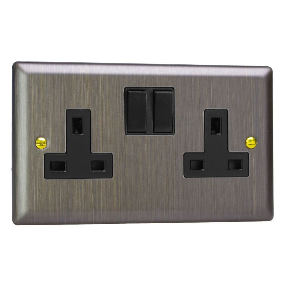 Varilight XY5B AB Urban Antique Brass 2 Gang Double 13A Switched Plug ...