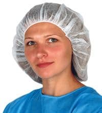 white soft lightweight fully elasticated mob caps in a pack of 100