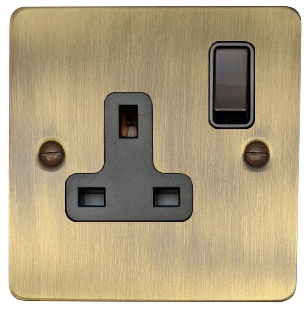 G&H FAB9B Flat Plate Antique Brass 1 Gang Single 13A Switched Plug Socket