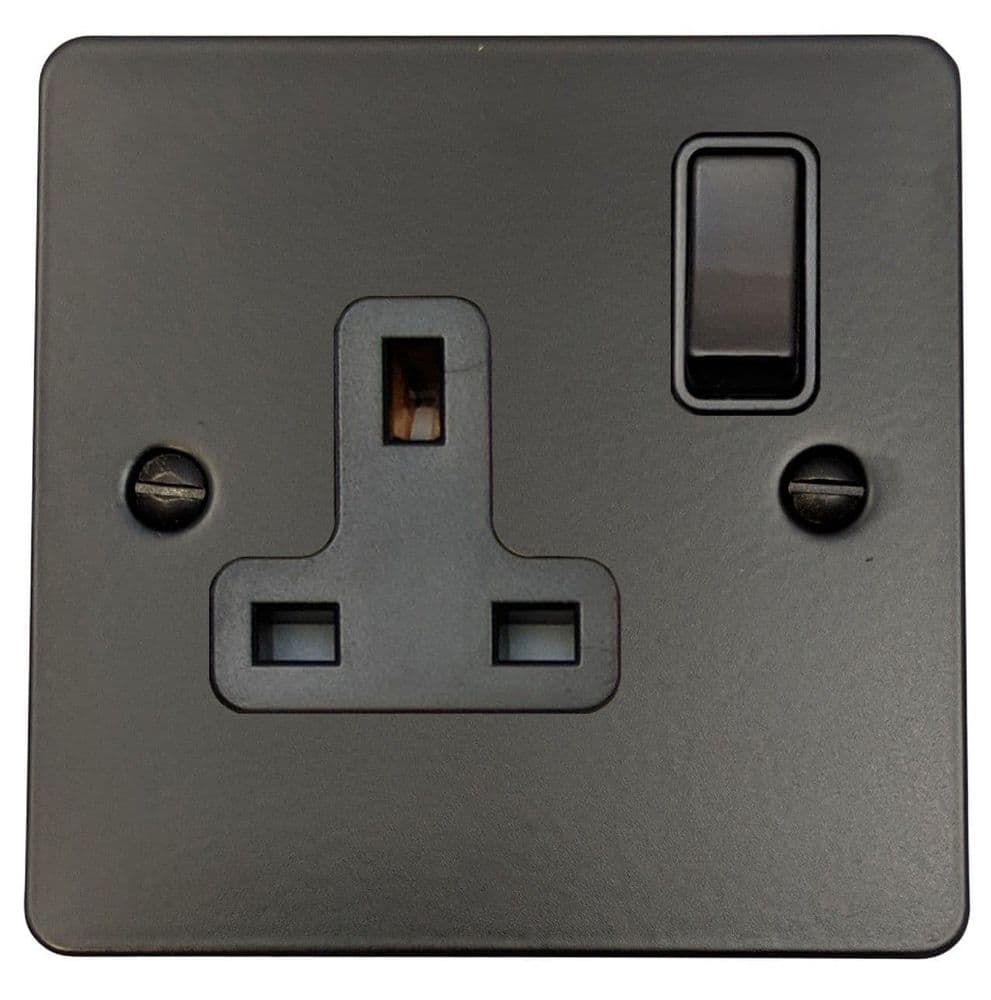 G&H FFB9B Flat Plate Matt Black 1 Gang Single 13A Switched Plug Socket