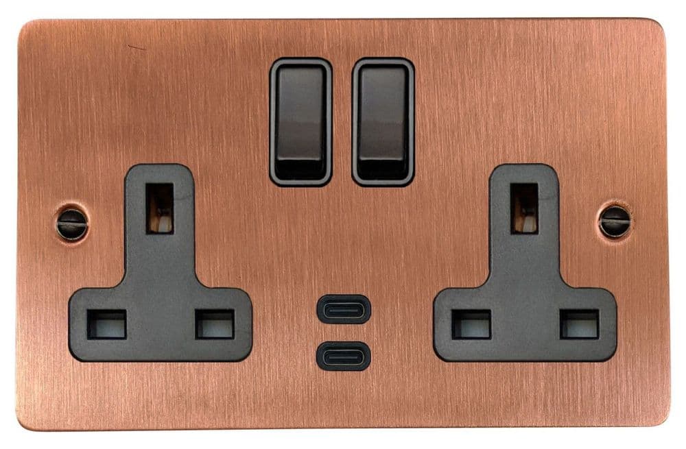 G&H FRG913B Flat Plate Rose Gold 2 Gang Double 13A Plug Socket Dual 4 ...