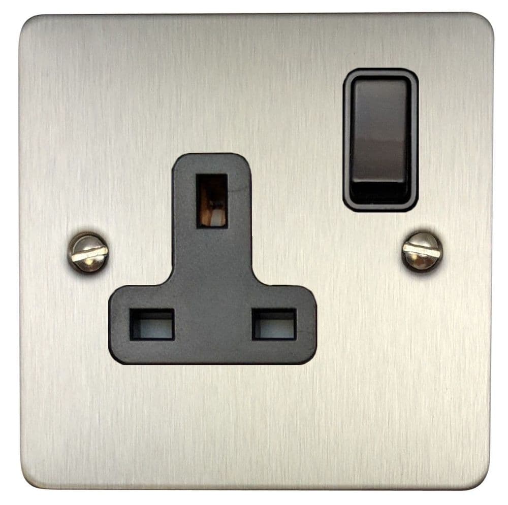 G&H FSS310 Flat Plate Brushed Steel 2 Gang Double 13A Switched Plug Socket