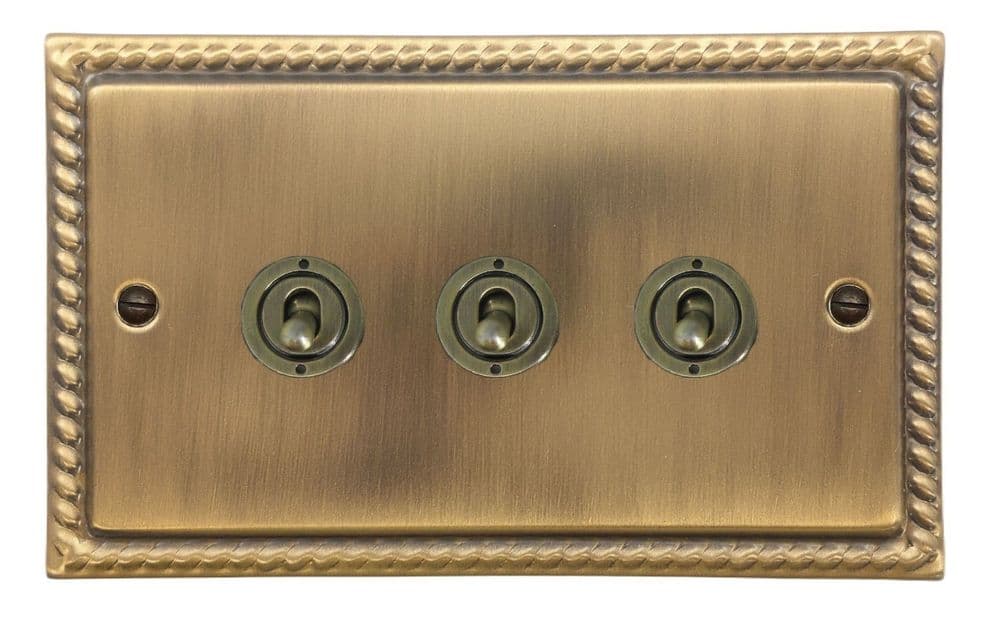 G&H MLAB383-AB Monarch Roped Light Antique Brass 3 Gang 1 or 2 Way ...